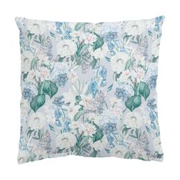 Bilderwelten Dekokissen blau Blumen modern - Lilien und Hortensien auf Blau - Bett Couch Sofakissen Bezug & F&uuml;llung in 40x40 50x50 60x60