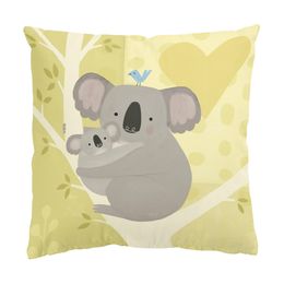 Bilderwelten Dekokissen gelb Tiere Illustration - Mama und ich - Koalas - Herz Sofakissen Bezug & F&uuml;llung in 40x40 50x50 60x60