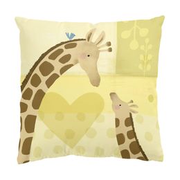 Bilderwelten Dekokissen gelb Tiere Illustration - Mama und ich - Giraffen - Herz Sofakissen Bezug & F&uuml;llung in 40x40 50x50 60x60
