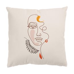 Bilderwelten Dekokissen beige originell Line Art - Lineart Portrait - Bett Couch Sofakissen Bezug & F&uuml;llung in 40x40 50x50 60x60