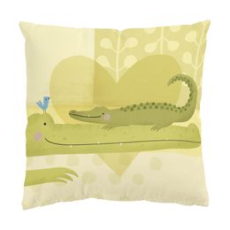 Bilderwelten Dekokissen gr&uuml;n Tiere Illustration - Mama und ich - Krokodile - Herz Sofakissen Bezug & F&uuml;llung in 40x40 50x50 60x60
