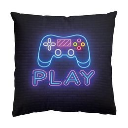 Bilderwelten Dekokissen Kissenbezug blau Digital Art - Neon Gaming Controller - Bett Couch Sofakissen Bezug & F&uuml;llung in 40x40 50x50 60x60