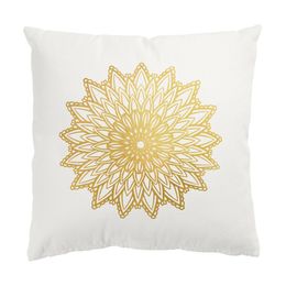 Bilderwelten Dekokissen gold Spirituell Orientalisch - Mandala Sonne Illustration wei&szlig; gold - Ornamente Sofakissen Bezug & F&uuml;llung in 40x40 50x50 60x60