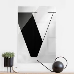 Bilderwelten Glasbild Buchstaben & Zahlen modern schwarz weiss Glas Wandbild - Antiqua Letter V - Deko Jugendzimmer