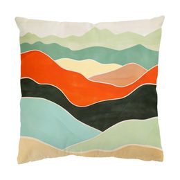 Bilderwelten Dekokissen orange originell modern Aquarell - Boho Landschaft Gr&uuml;n Rot - Bett Couch Sofakissen Bezug & F&uuml;llung in 40x40 50x50 60x60