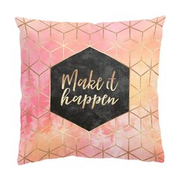 Bilderwelten Dekokissen Kissenbezug gold Spr&uuml;che modern Aquarell - Make It Happen Geometrie Pastell - Geometrisch Sofakissen Bezug & F&uuml;llung in 40x40 50x50 60x60