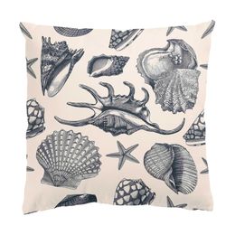 Bilderwelten Dekokissen Kissenbezug beige Strand Illustration - Maritime Sch&auml;tze Muschelmuster - Bett Couch Sofakissen Bezug & F&uuml;llung in 40x40 50x50 60x60