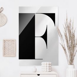 Bilderwelten Glasbild Buchstaben & Zahlen modern schwarz weiss Glas Wandbild - Antiqua Letter F - Deko Jugendzimmer