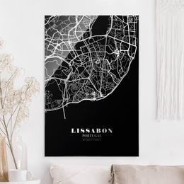 Bilderwelten Glasbild Spr&uuml;che Illustration schwarz weiss Glas Wandbild - Stadtplan Lissabon - Klassik Schwarz - Karten Wohnzimmer Schlafzimmer