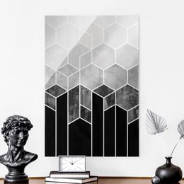 Bilderwelten Glasbild Abstrakt schwarz weiss Glas Wandbild - Goldene Geometrie - Sechsecke Schwarz Wei&szlig; - Geometrisch Wohnzimmer Schlafzimmer