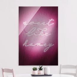 Bilderwelten Glasbild Motiv pink Glas Wandbild - Neon Schriftzug - sweet like honey - Deko Jugendzimmer