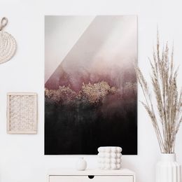 Bilderwelten Glasbild originell Abstrakt rosa Aquarell - Goldene D&auml;mmerung Rosa - Deko Wohnzimmer Schlafzimmer