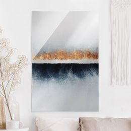 Bilderwelten Glasbild originell Abstrakt gold Aquarell - Goldener Horizont Aquarell - Deko Wohnzimmer Schlafzimmer