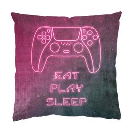 Bilderwelten Dekokissen pink Spr&uuml;che modern - Neon Kontroller mit Spruch - Spr&uuml;che Sofakissen Bezug & F&uuml;llung in 40x40 50x50 60x60