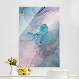 Bilderwelten Glasbild originell modern pastell Aquarell - Aquarell Pastell T&uuml;rkis mit Gold - Deko Wohnzimmer Schlafzimmer