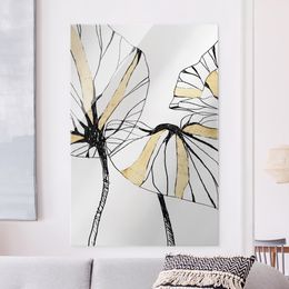 Bilderwelten Glasbild originell Tropisch weiss Glas Wandbild - Tropische Bl&auml;tter mit Gold II - Pflanzen Wohnzimmer Schlafzimmer