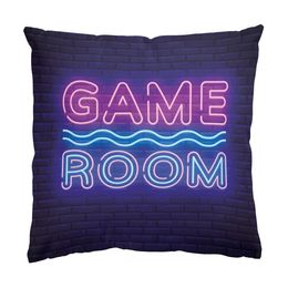Bilderwelten Dekokissen blau Spr&uuml;che Neon Art - Neon Schrift Game Room - Spr&uuml;che Sofakissen Bezug & F&uuml;llung in 40x40 50x50 60x60