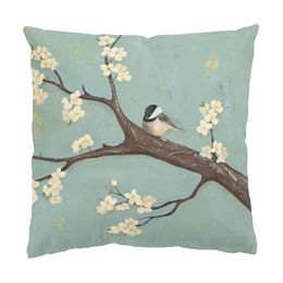 Bilderwelten Dekokissen Kissenbezug gr&uuml;n Blumen Landhaus - Meise auf Kirschbaum - Kirschbl&uuml;te Sofakissen Bezug & F&uuml;llung in 40x40 50x50 60x60