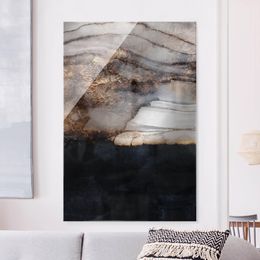Bilderwelten Glasbild originell Abstrakt schwarz Aquarell - Goldener Marmor gemalt - Deko Wohnzimmer Schlafzimmer
