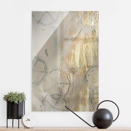 Bilderwelten Glasbild originell modern grau Glas Wandbild - Kirschbl&uuml;tensaison Gold II - Deko Wohnzimmer Schlafzimmer