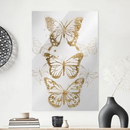 Bilderwelten Glasbild Tiere Digital Art gold Glas Wandbild - Schmetterlingskomposition in Gold I - Schmetterlinge Jugendzimmer