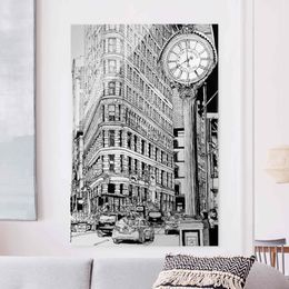 Bilderwelten Glasbild originell Illustration beige Glas Wandbild - Stadtstudie - Flatiron Building - Architektur Wohnzimmer Schlafzimmer