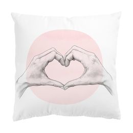 Bilderwelten Dekokissen rosa Liebe Illustration - Illustration Herz H&auml;nde Kreis Rosa Wei&szlig; - Bett Couch Sofakissen Bezug & F&uuml;llung in 40x40 50x50 60x60