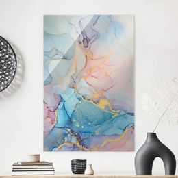 Bilderwelten Glasbild originell modern pastell Aquarell - Aquarell Pastell Bunt mit Gold - Deko Wohnzimmer Schlafzimmer