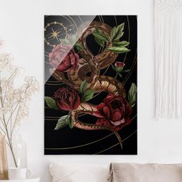 Glasbild Schlange mit Rosen Schwarz und Gold IV