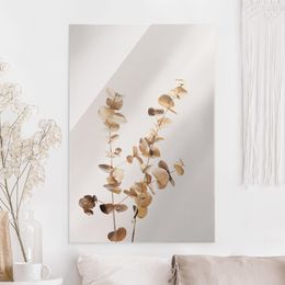 Bilderwelten Glasbild Tropisch gold Glas Wandbild - Goldene Eukalyptuszweige - Deko Wohnzimmer Schlafzimmer