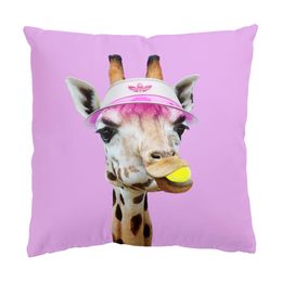 Bilderwelten Dekokissen pink Tiere Fotomontage - Giraffe beim Tennis - Giraffen Sofakissen Bezug & F&uuml;llung in 40x40 50x50 60x60