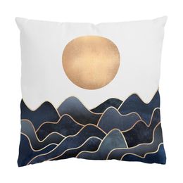 Bilderwelten Dekokissen Kissenbezug gold originell Abstrakt Aquarell - Goldene Sonne blaue Wellen - Bett Couch Sofakissen Bezug & F&uuml;llung in 40x40 50x50 60x60