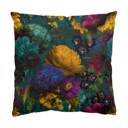 Bilderwelten Dekokissen Kissenbezug bunt Blumen modern Aquarell - Gelbe Bl&uuml;ten mit Blauen Blumen vor T&uuml;rkis II - Bett Couch Sofakissen Bezug-in 40x40 50x50 60x60