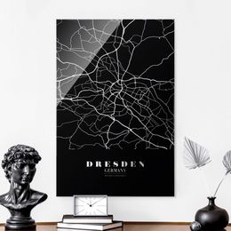 Bilderwelten Glasbild Spr&uuml;che Illustration schwarz weiss Glas Wandbild - Stadtplan Dresden - Klassik Schwarz - Dresden Wohnzimmer Schlafzimmer