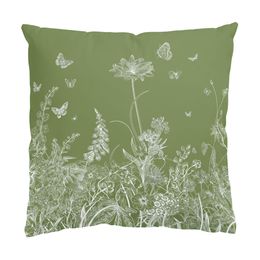 Bilderwelten Dekokissen gr&uuml;n Blumen Landhaus - Gro&szlig;e Blumen mit Schmetterlingen in Gr&uuml;n - Schmetterlinge Sofakissen Bezug & F&uuml;llung in 40x40 50x50 60x60