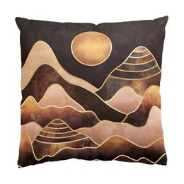 Bilderwelten Dekokissen Kissenbezug gold originell Abstrakt Aquarell - Goldene Sonne abstrakte Berge - Bett Couch Sofakissen Bezug & F&uuml;llung in 40x40 50x50 60x60