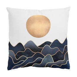 Bilderwelten Dekokissen gold originell Abstrakt Aquarell - Goldene Sonne blaue Wellen - Bett Couch Sofakissen Bezug & F&uuml;llung in 40x40 50x50 60x60