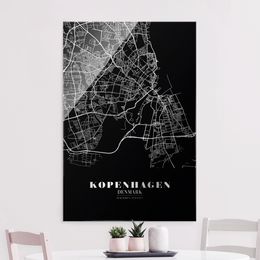 Bilderwelten Glasbild Spr&uuml;che Illustration schwarz weiss Glas Wandbild - Stadtplan Kopenhagen - Klassik Schwarz - Karten Wohnzimmer Schlafzimmer