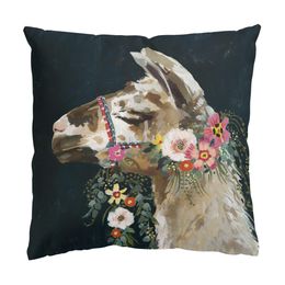 Bilderwelten Dekokissen schwarz Tiere modern - Lama mit Blumenschmuck II - Bett Couch Sofakissen Bezug & F&uuml;llung in 40x40 50x50 60x60