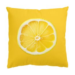 Bilderwelten Dekokissen Kissenbezug gelb Kulinarisch Motiv - Gro&szlig;e gl&uuml;ckliche Zitrone auf Gelb - Obst Sofakissen Bezug & F&uuml;llung in 40x40 50x50 60x60