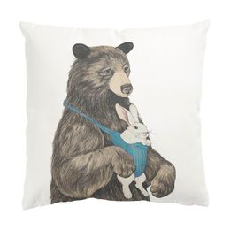 Bilderwelten Dekokissen braun Tiere modern - Illustration B&auml;r und Hase Baby - B&auml;r Sofakissen Bezug & F&uuml;llung in 40x40 50x50 60x60