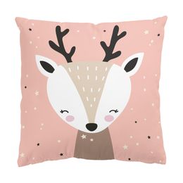 Bilderwelten Dekokissen rosa Tiere Illustration - Gl&uuml;ckliches Reh - Hirsch Sofakissen Bezug & F&uuml;llung in 40x40 50x50 60x60