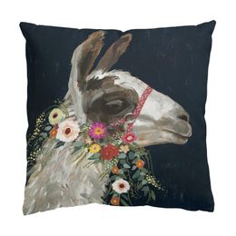 Bilderwelten Dekokissen Kissenbezug schwarz Tiere modern - Lama mit Blumenschmuck I - Bett Couch Sofakissen Bezug & F&uuml;llung in 40x40 50x50 60x60