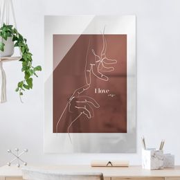 Bilderwelten Glasbild originell Line Art braun Glas Wandbild - Line Art - H&auml;nde I love us - Deko Wohnzimmer Schlafzimmer