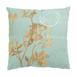 Bilderwelten Dekokissen Kissenbezug t&uuml;rkis Vintage - Goldene Bl&auml;tter auf Turquoise I - Pflanzen Sofakissen Bezug & F&uuml;llung in 40x40 50x50 60x60