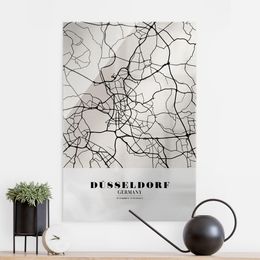 Bilderwelten Glasbild Weltkarte modern schwarz weiss Glas Wandbild - Stadtplan D&uuml;sseldorf - Klassik - Karten Jugendzimmer