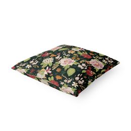 Bilderwelten Dekokissen bunt Illustration - Blumen Chinoiserie Dunkelgr&uuml;n - Bett Couch Sofakissen Bezug & F&uuml;llung in 40x40 50x50 60x60