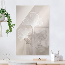 Bilderwelten Glasbild Illustration beige Glas Wandbild - Illustration Ginko Bl&auml;tter Beige - Deko Wohnzimmer Schlafzimmer