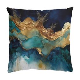 Bilderwelten Dekokissen Kissenbezug blau Abstrakt - Goldene Str&ouml;mung - Bett Couch Sofakissen Bezug & F&uuml;llung in 40x40 50x50 60x60