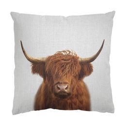 Bilderwelten Dekokissen schwarz weiss Tiere Motiv - Hochlandrind Harry - Bett Couch Sofakissen Bezug & F&uuml;llung in 40x40 50x50 60x60